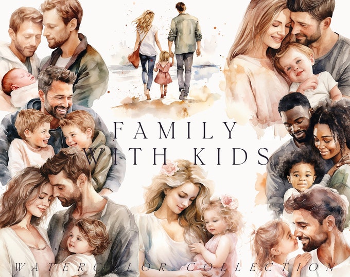 Family Clipart. Happy Cartoon Family With Two Children Walking Outdoors ...