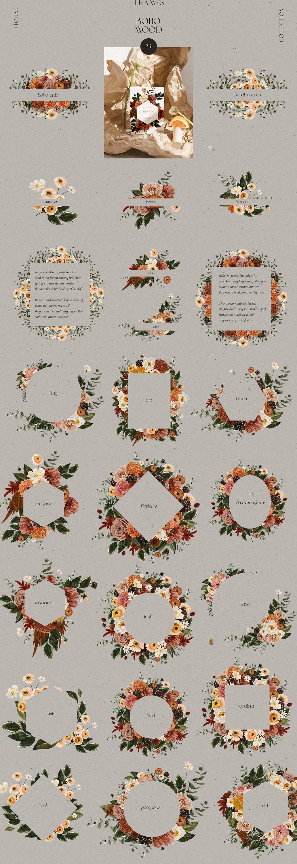 Boho Watercolor Floral Clipart Collection Bohemian Wedding - Etsy