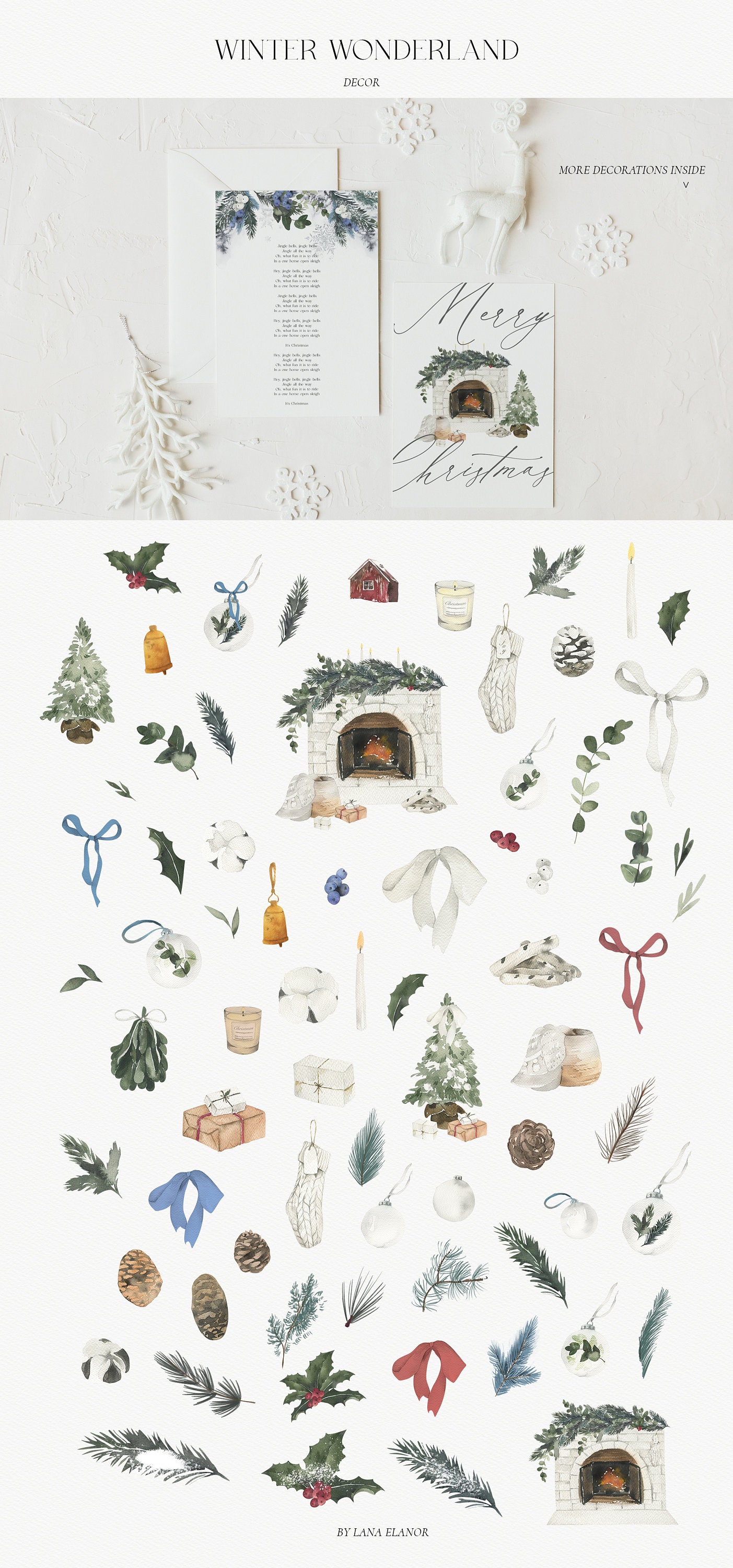 Christmas clipart set Winter watercolor decor set Clipart | Etsy