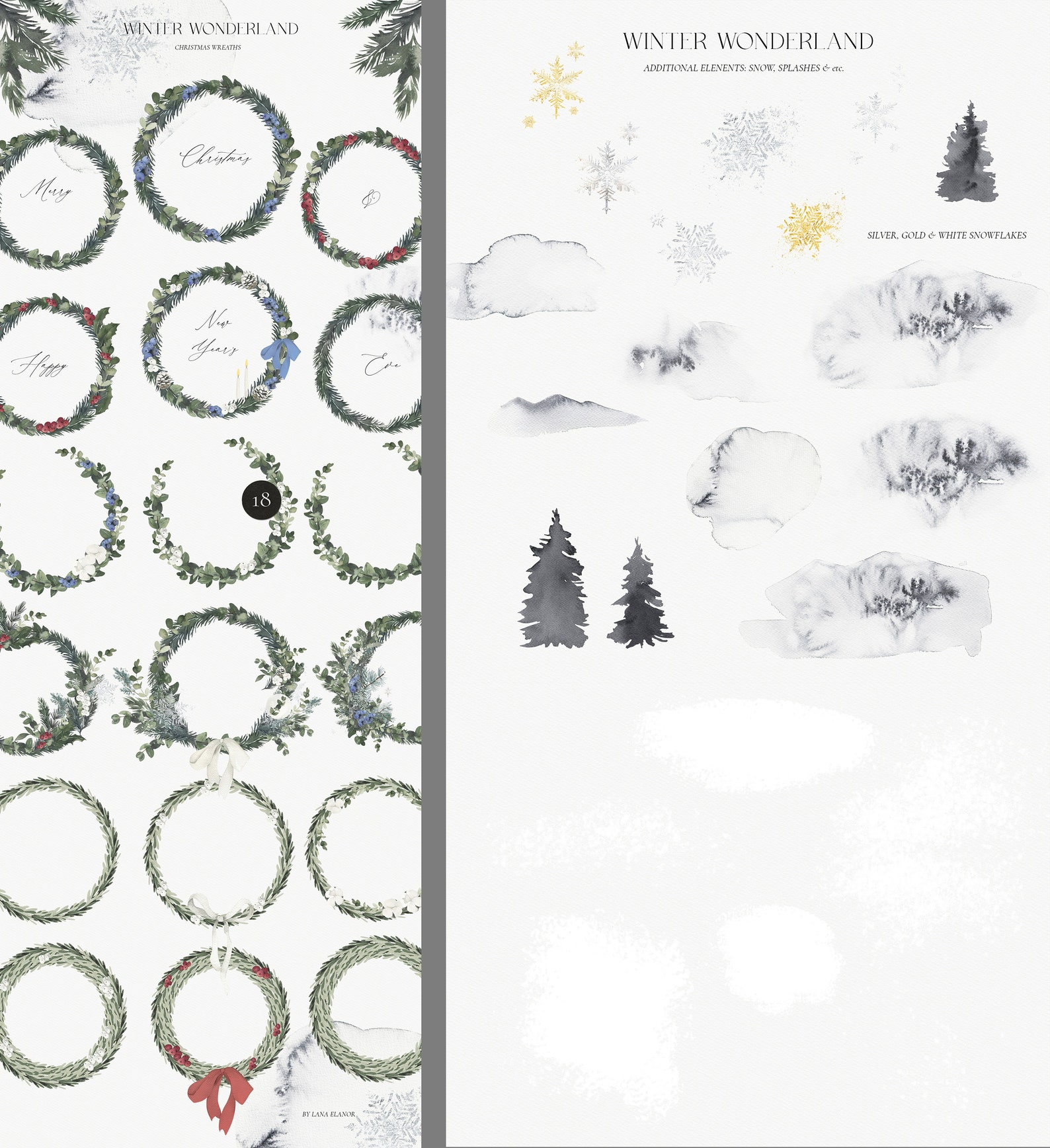 Winter Christmas watercolor clipart Winter woodland baby | Etsy