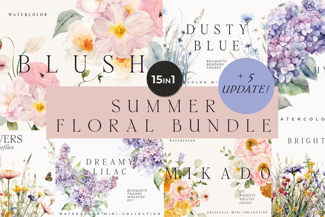 Watercolor Floral Clipart Bundle - Summer Watercolor Floral Bundle Png ...
