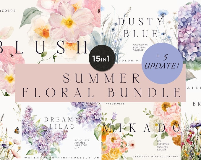 Watercolor Floral Clipart Bundle - Summer Watercolor Floral Bundle Png ...