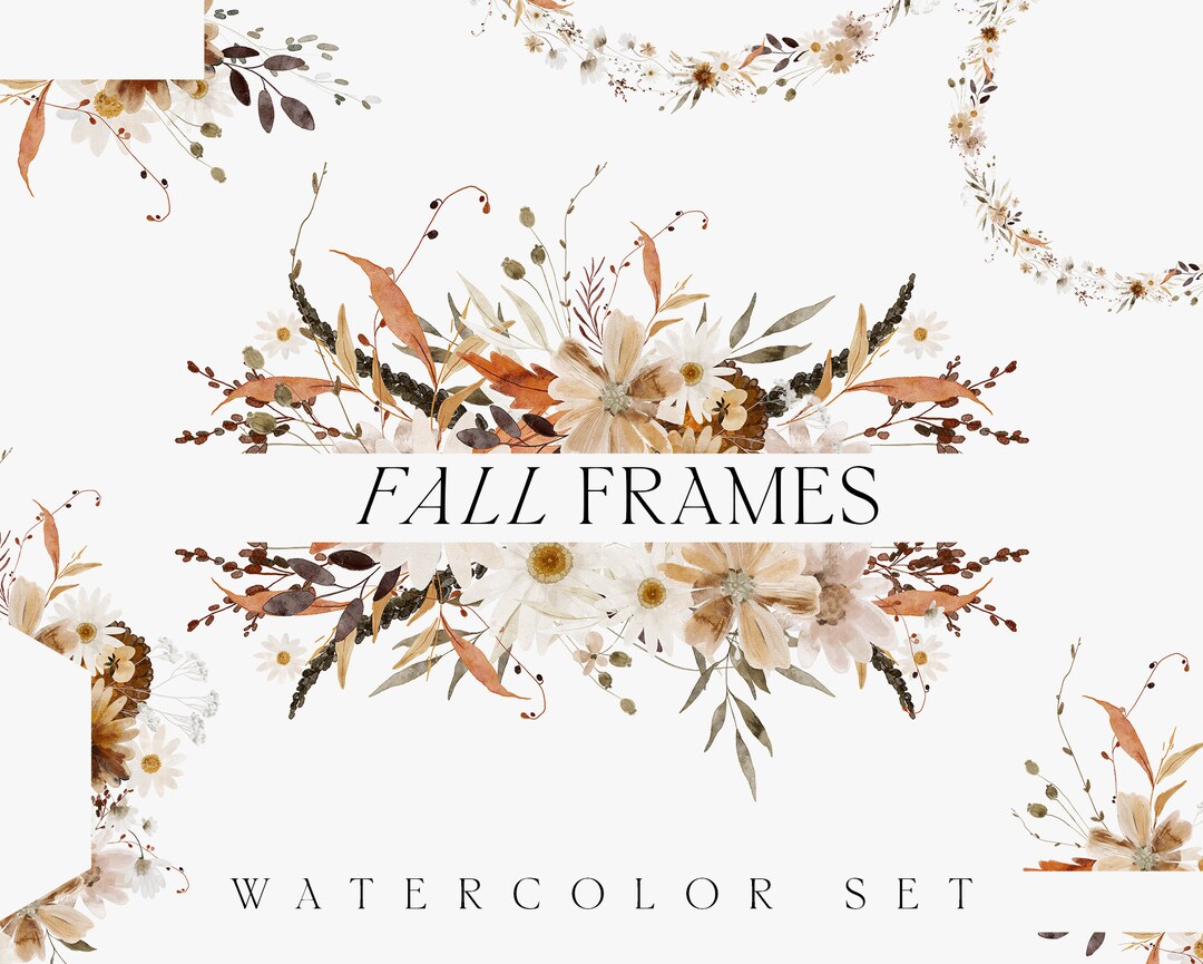 Fall Watercolor Floral Clipart - Autumn Watercolor Frames Wreaths Set ...