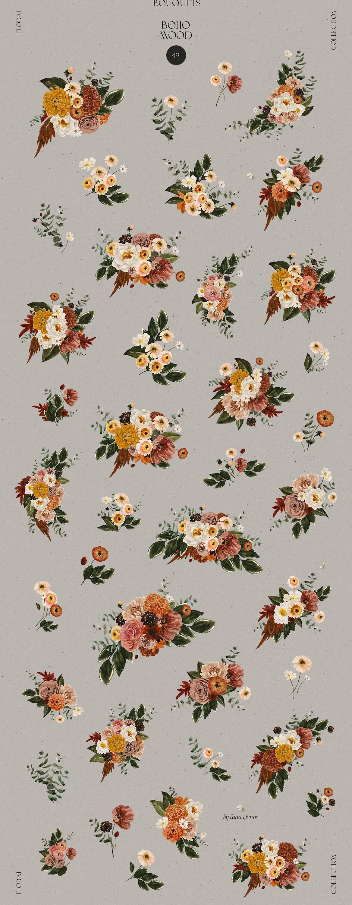 Boho Watercolor Floral Clipart Collection Bohemian Wedding - Etsy