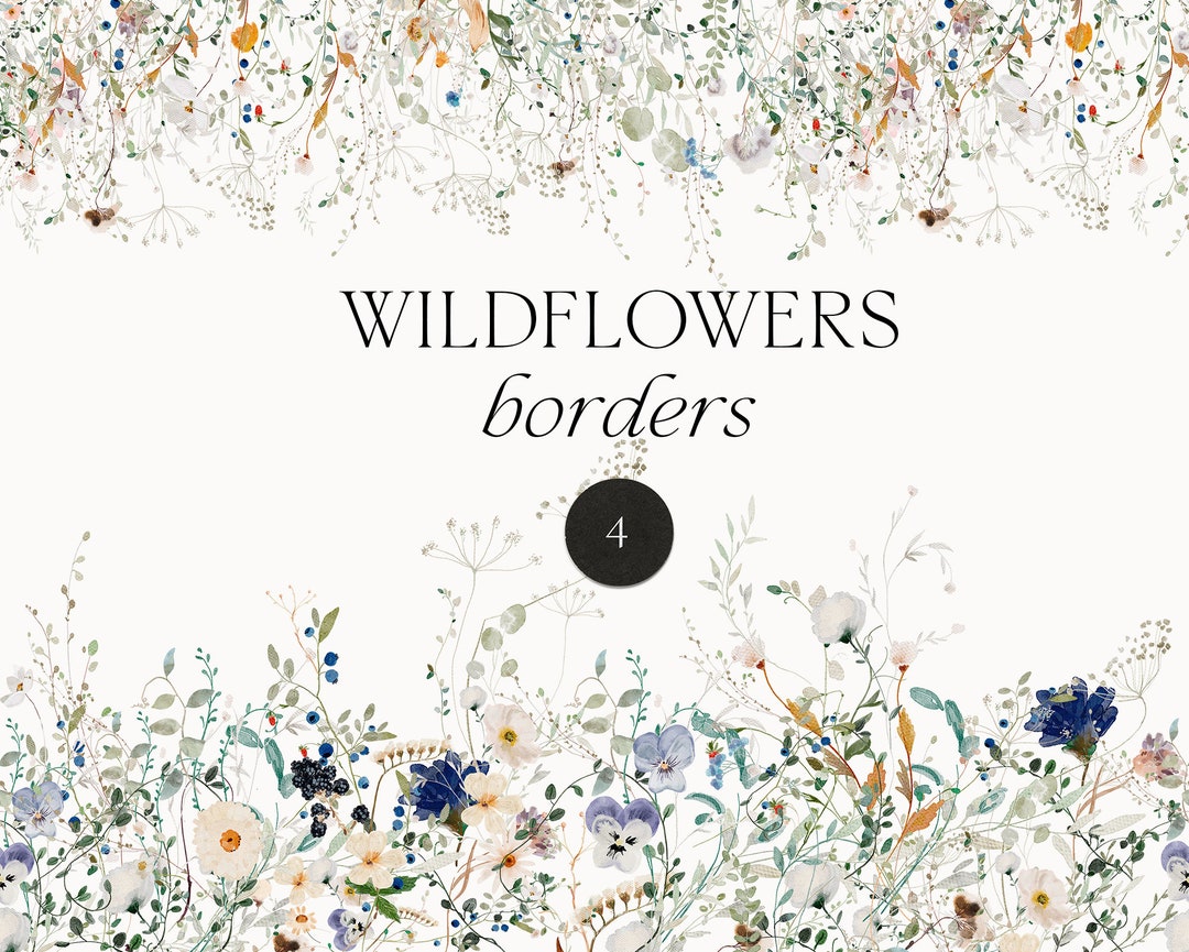 Watercolor Floral Clipart - Wild Flowers Border Set - Floral Borders ...