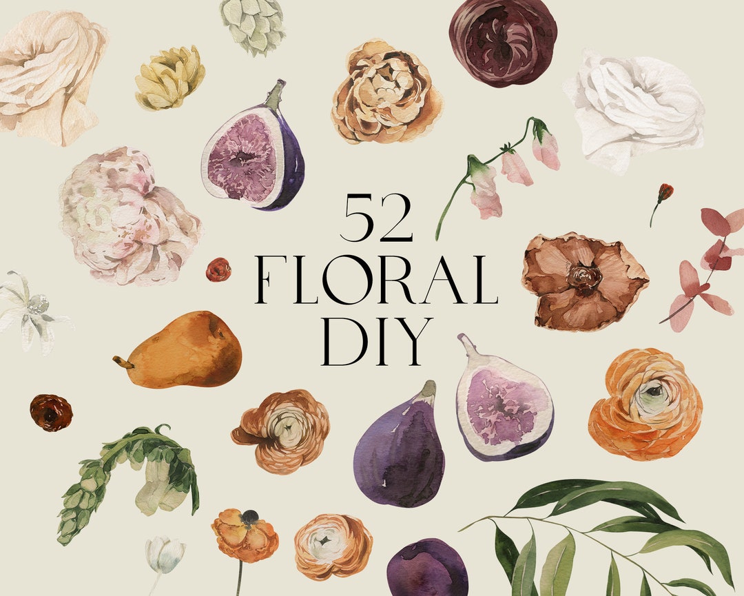 Floral DIY Elements Watercolor PNG Set - Autumn Watercolor Flowers ...