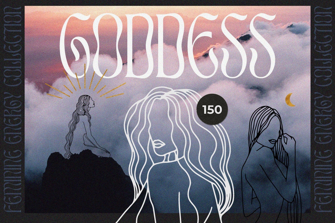 GODDESS Line Art Women Set - Magic Women Set - Celestial Moon Phases ...