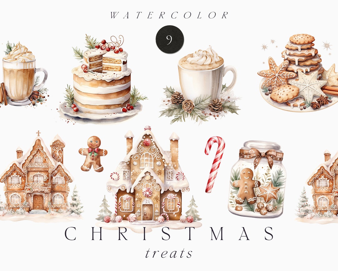 Watercolor Christmas Clipart - Watercolor Christmas Treats - Christmas ...