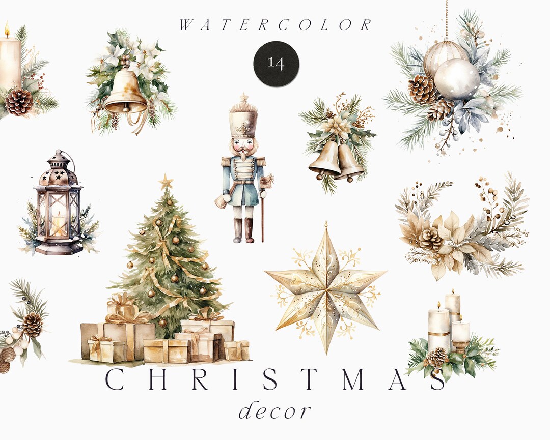 Watercolor Christmas Clipart - Christmas Decor Clipart Png - Watercolor ...