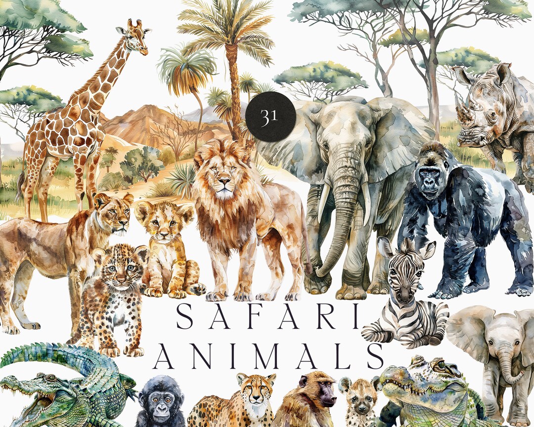 Safari Animals Clipart - 31 Watercolor Desert Animals Set - Wild Safari ...