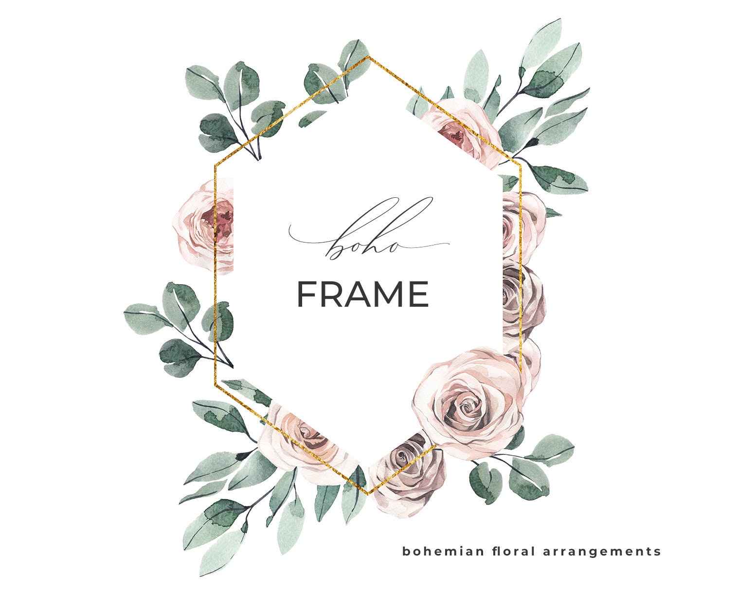 Boho Frame Watercolor Floral Wreath Bohemian Rose Pale Nude | Etsy