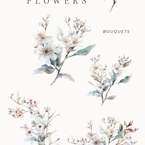 Watercolor Dim Floral Clipart - Ethereal Grey Neutral Flowers Clipart ...