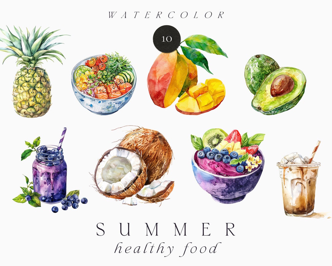 Watercolor Summer Healthy Food Clipart Png - Tropical Fruits Clipart ...