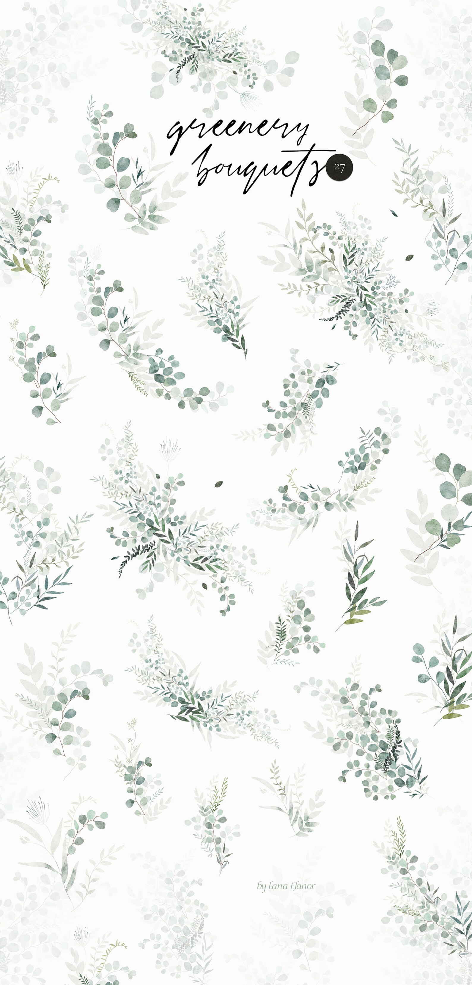 Greenery Watercolor Clipart Green Leaves Clipart - Etsy