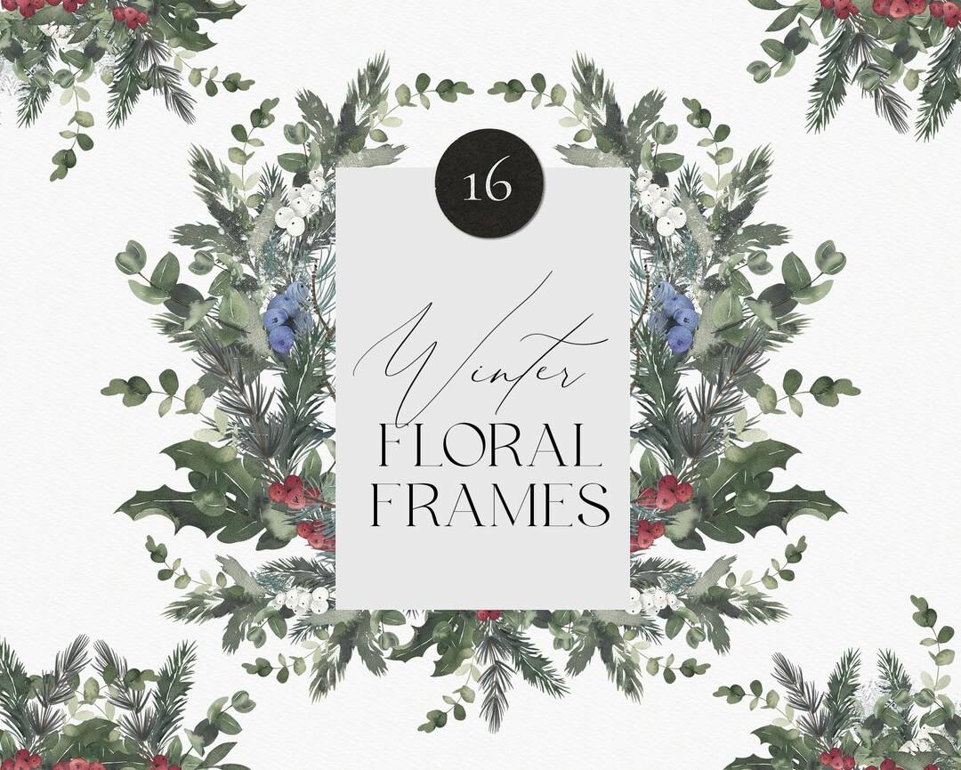 Christmas Frame Wreaths Set Watercolor Clipart Winter Floral - Etsy