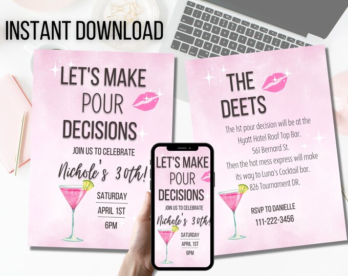 Ladies Night Invitation Template,pour Decisions, 30th, Birthday, Girls ...