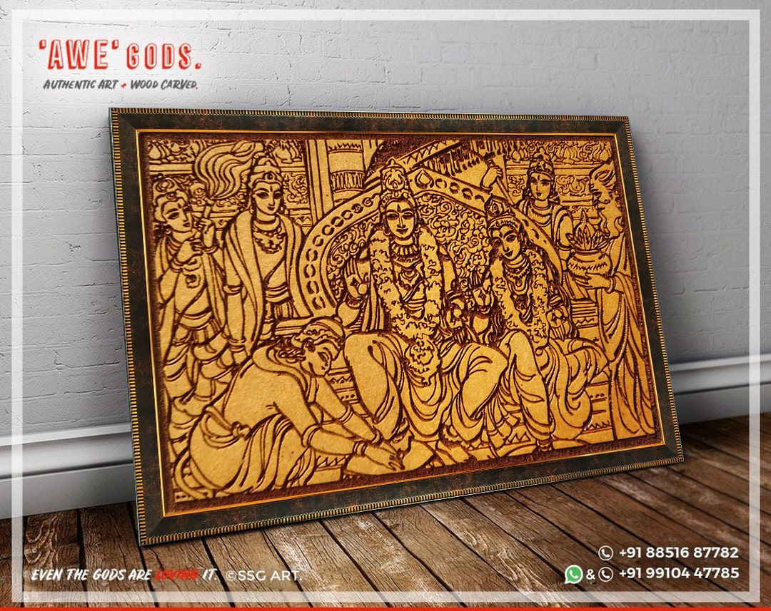 Sri Sita Ram Darbar Wood Carved Artifact | 4 Feet Large Photo Frame I ...
