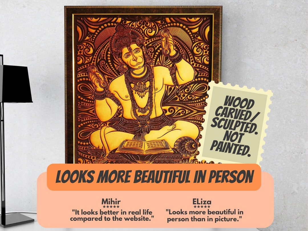 24 Inches X 16 Inches HANUMAN With Sita Ram | Wood Carved Wall Art ...