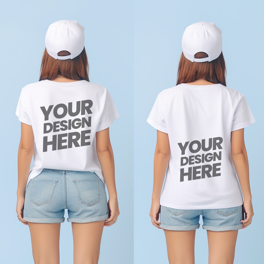 White T-shirt Mockup, Front and Back, Bella Canvas 3001 White, Dual ...
