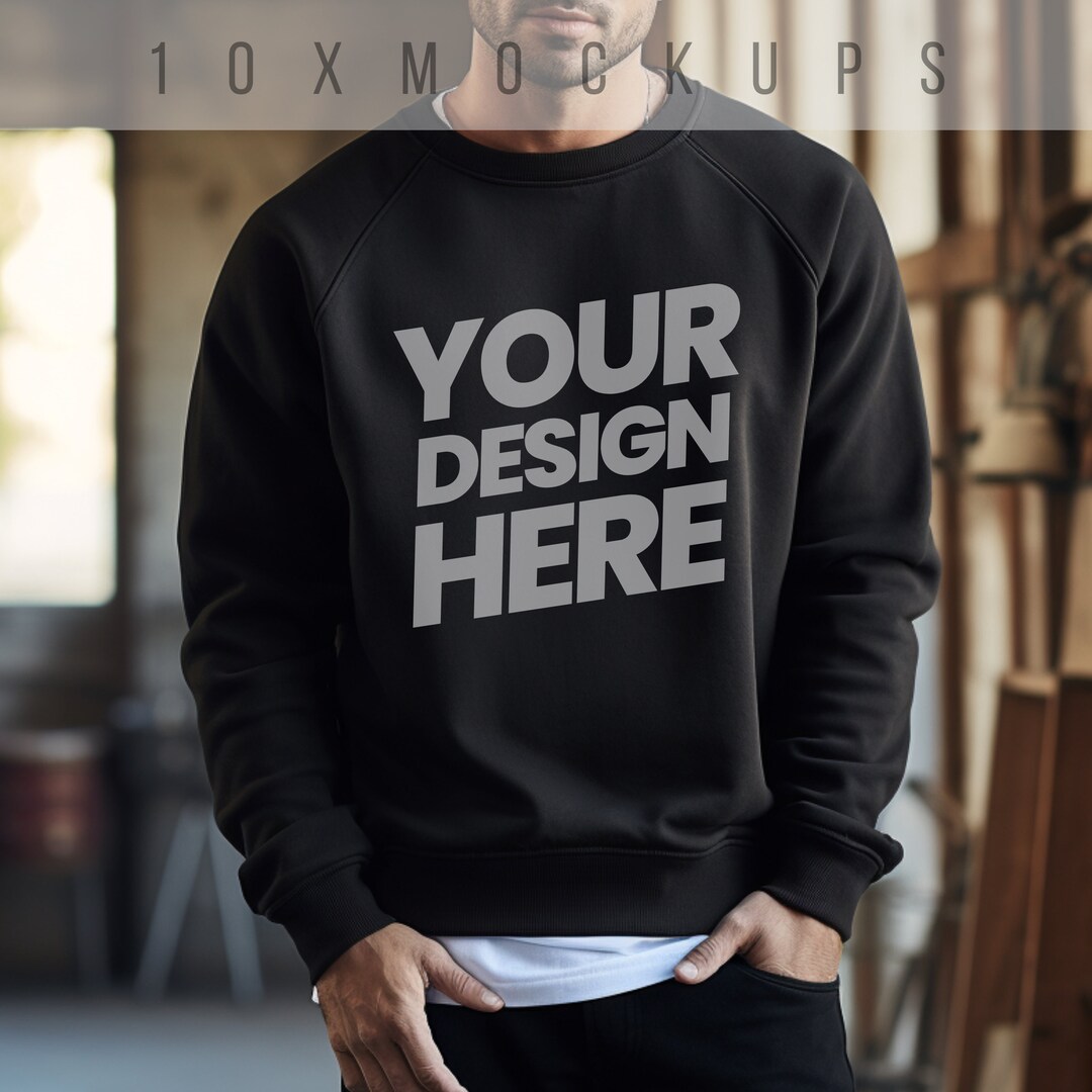 Black Sweatshirt Models Black Male Model Lifestyle Mockup Gildan Man ...