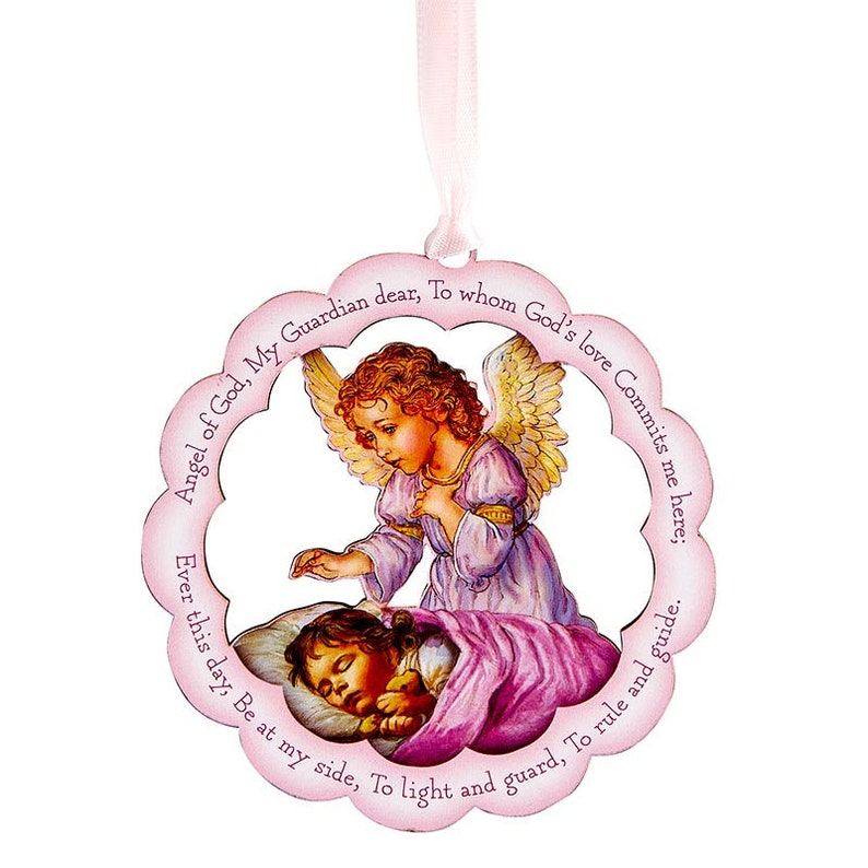 Guardian Angel Wood Crib Medal Pink 3 1/2 Diameter - Etsy