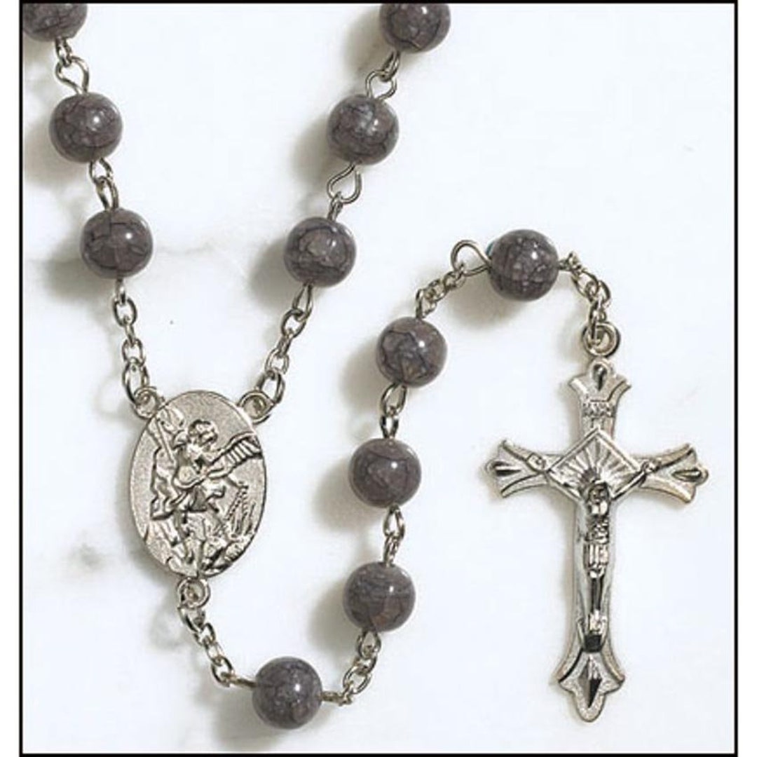 St Michael Marble Rosary 22 Long With Gift Bag - Etsy