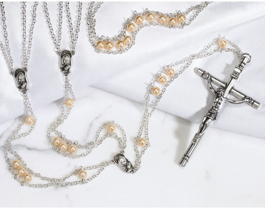 Mother of Pearl Lasso Wedding Rosary 42 Long Gift Boxed With Organza ...
