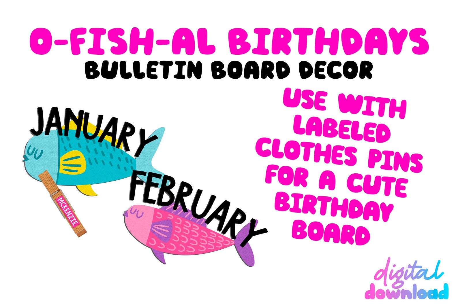 O-FISH-AL Birthdays Printable Bulletin Board Set W/ Bulletin Borders ...