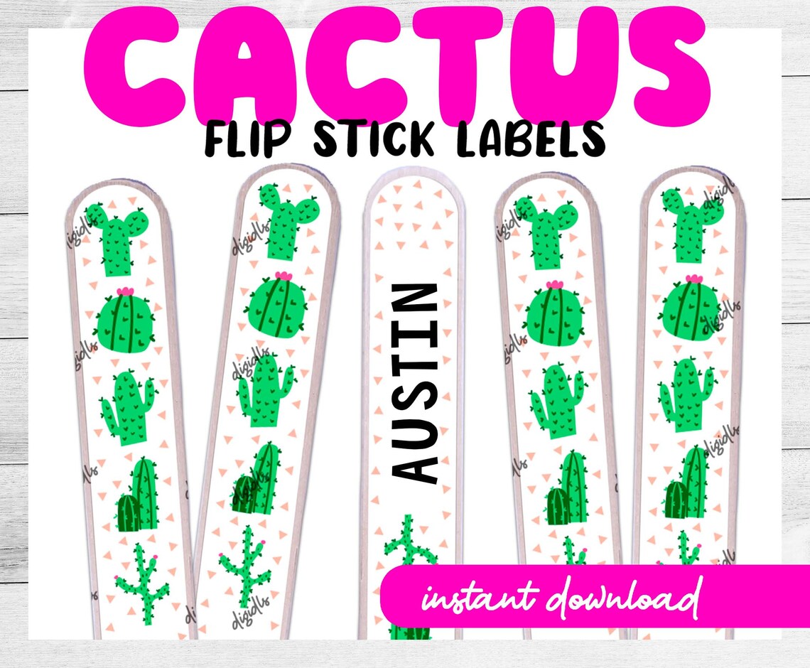 Printable Flip Stick Labels for Cactus Themed Classroom - Etsy