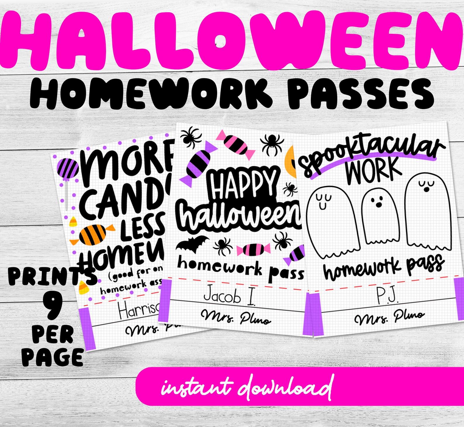 Printable Halloween Student Gift // Halloween Homework Passes - Etsy
