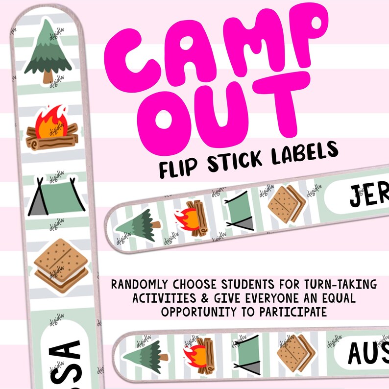 Printable Camping Themed Flip Sticks Labels, Classroom Management Name ...