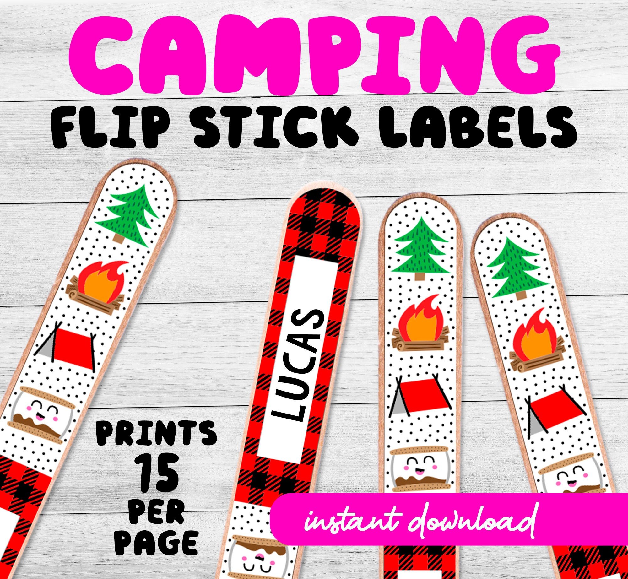 Printable Camping Themed Flip Sticks Labels Classroom | Etsy