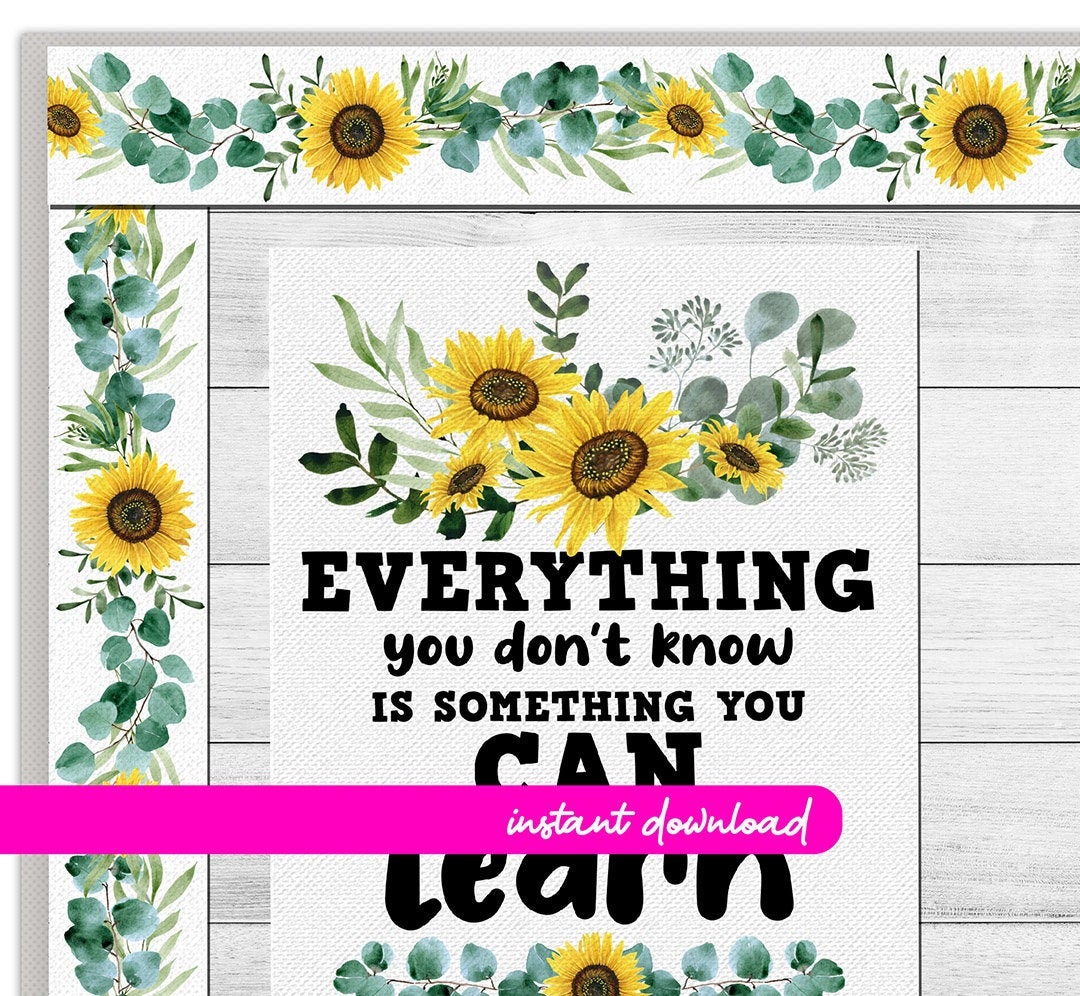 Printable Sunflower Themed Bulletin Borders in 3 Matching Styles ...