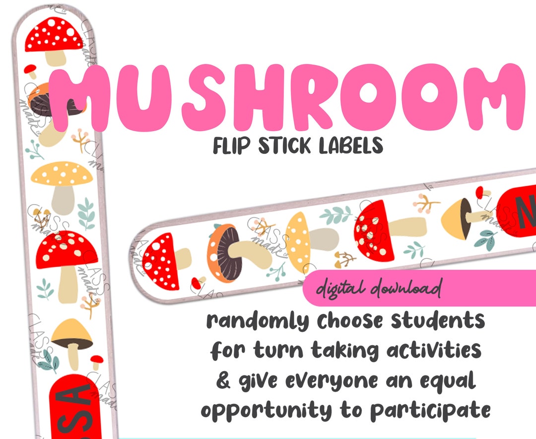 Mushroom Themed Flip Stick Labels // Name Sticks // Equity - Etsy