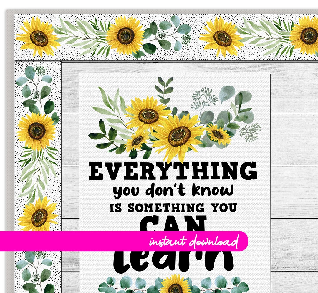 Printable Sunflower Themed Bulletin Borders in 3 Matching Styles ...