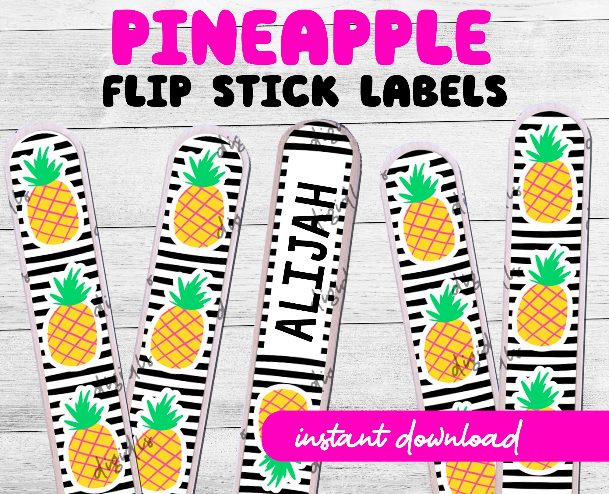 Printable Pineapple Themed Flip Sticks Labels Classroom | Etsy