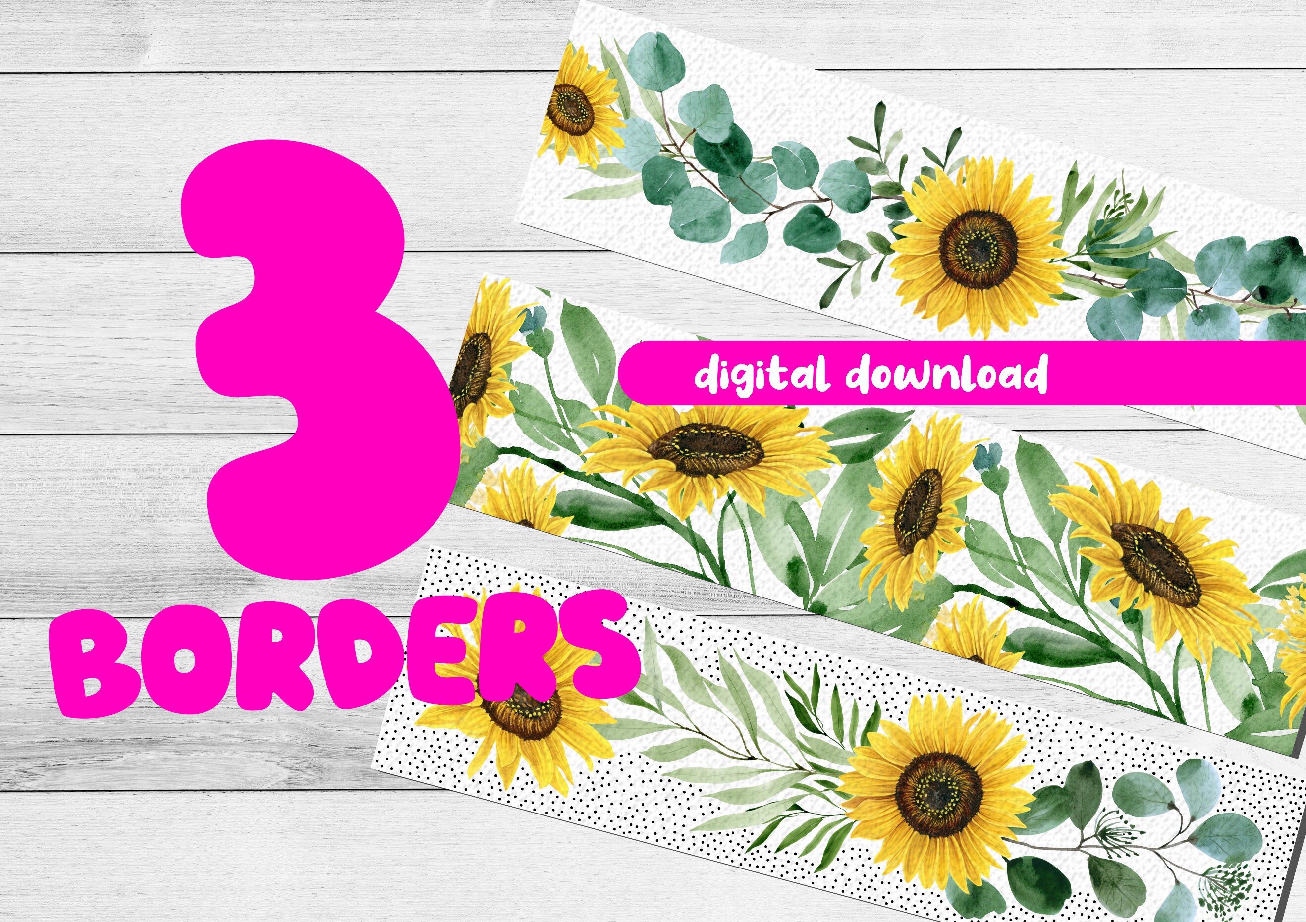Printable Sunflower Themed Bulletin Borders in 3 Matching Styles ...