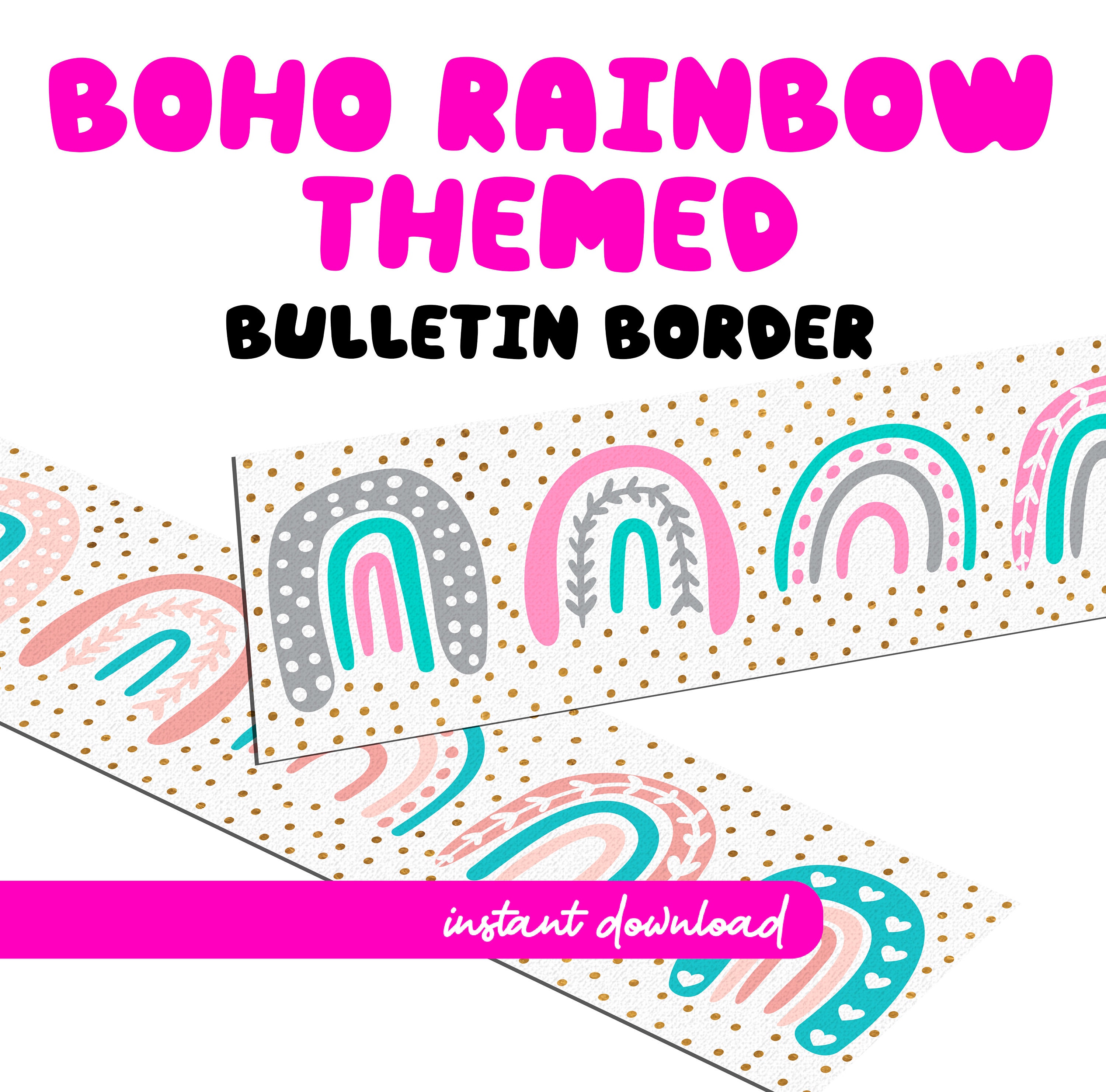 Printable Boho Rainbow Themed Bulletin Borders 2 Color Options - Etsy