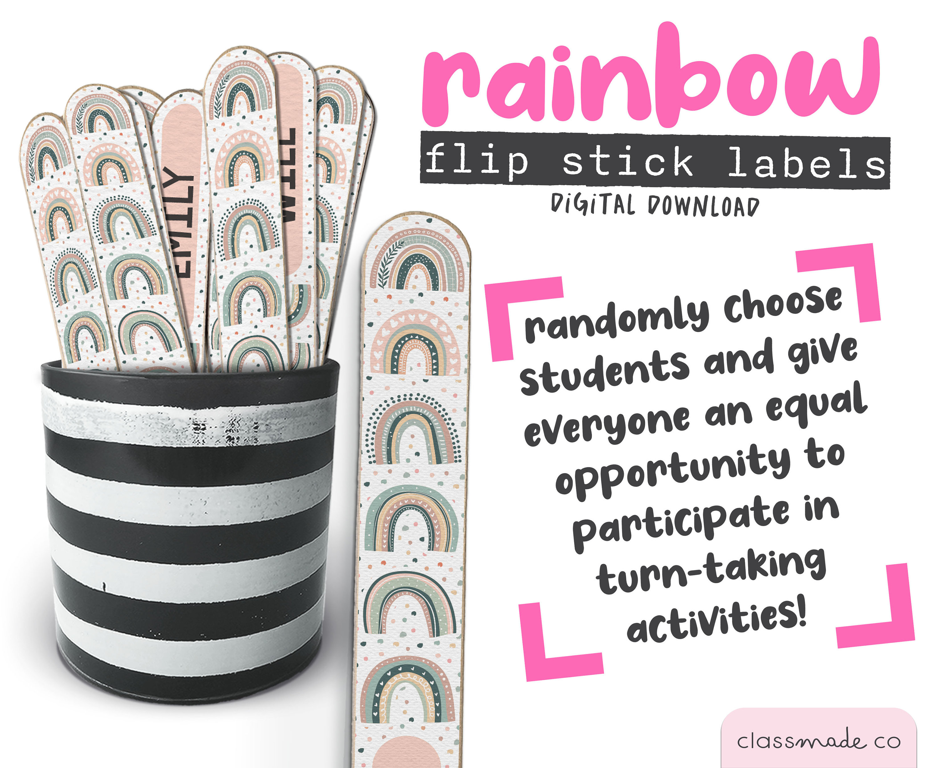 Boho Rainbow Themed Flip Stick Labels // Name Sticks // Equity Sticks ...