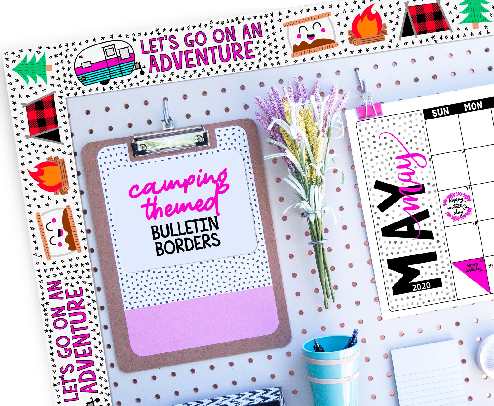 Camping Themed Classroom Bulletin Border, Buffalo Plaid Classroom Decor ...