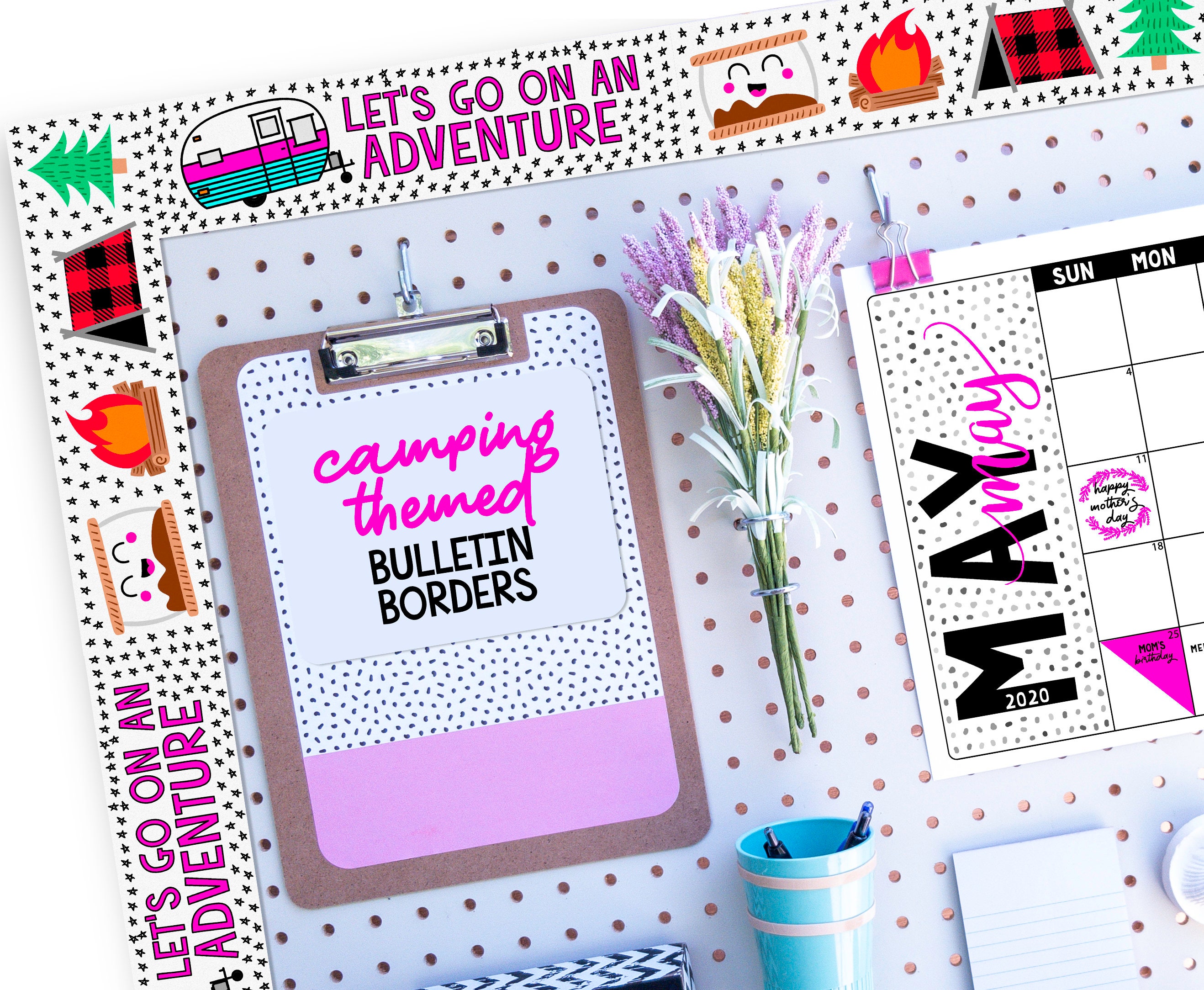 Camping Themed Classroom Bulletin Border, Buffalo Plaid Classroom Decor ...