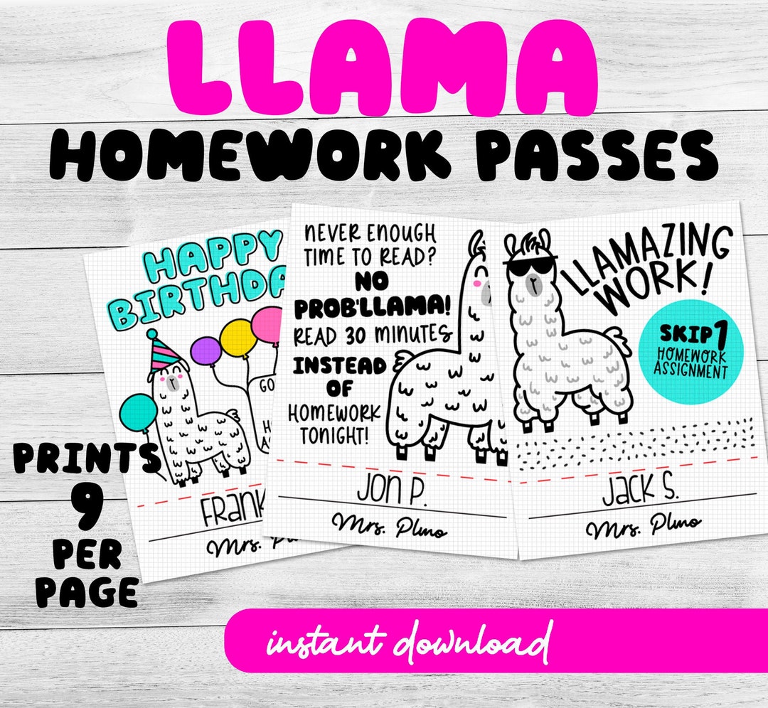 Llama Themed Homework Passes // Classroom Reward // "no Probllama ...