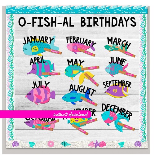 O-FISH-AL Birthdays Printable Bulletin Board Set W/ Bulletin - Etsy