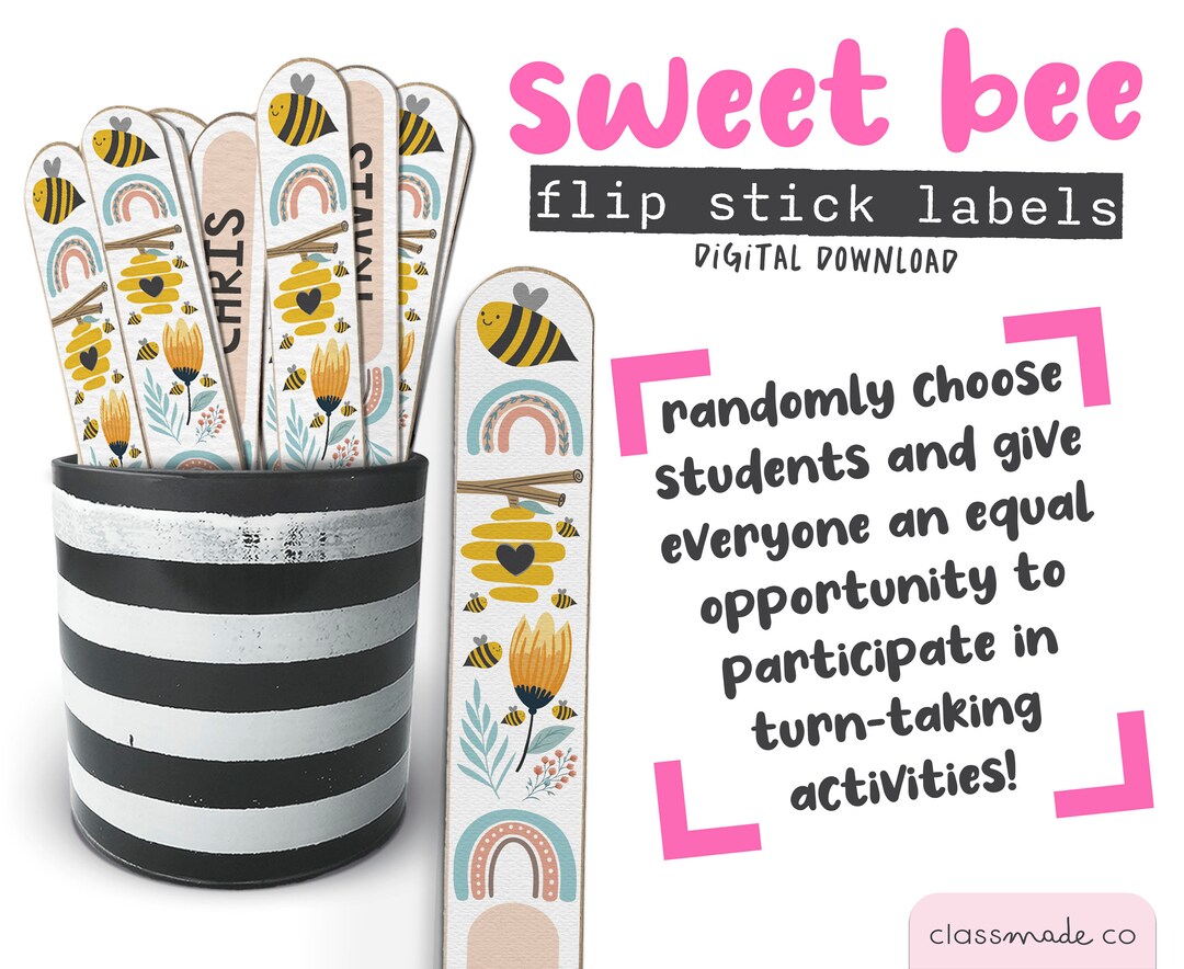 Classroom Bee Theme Flip Stick Labels // Name Sticks // Equity Sticks ...