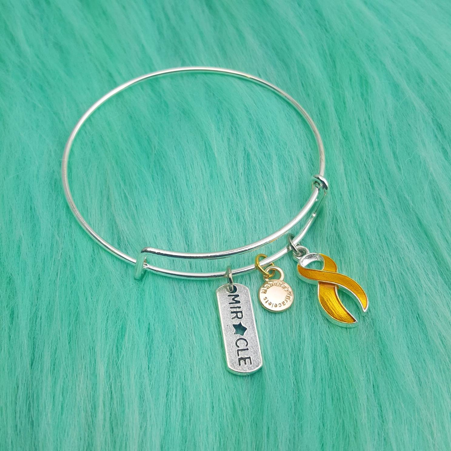 Bladder Cancer Awareness Bangle Bracelet: Yellow Ribbon, Hope, Miracle ...