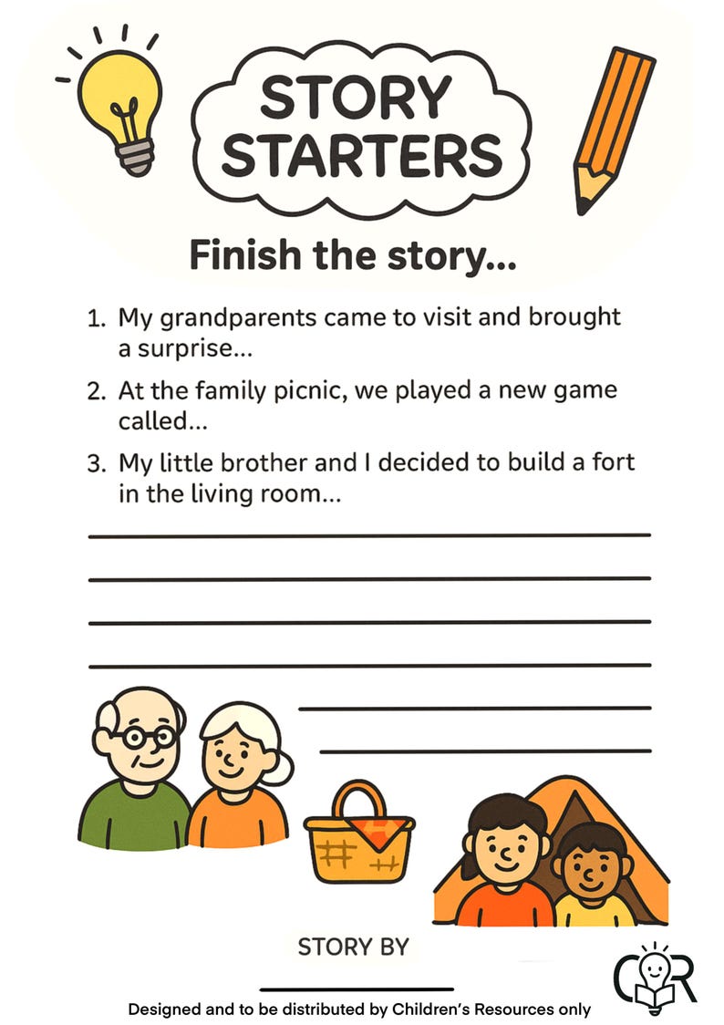 Story Starters - Set #002 (writing and Storytelling Prompts for Kids ...