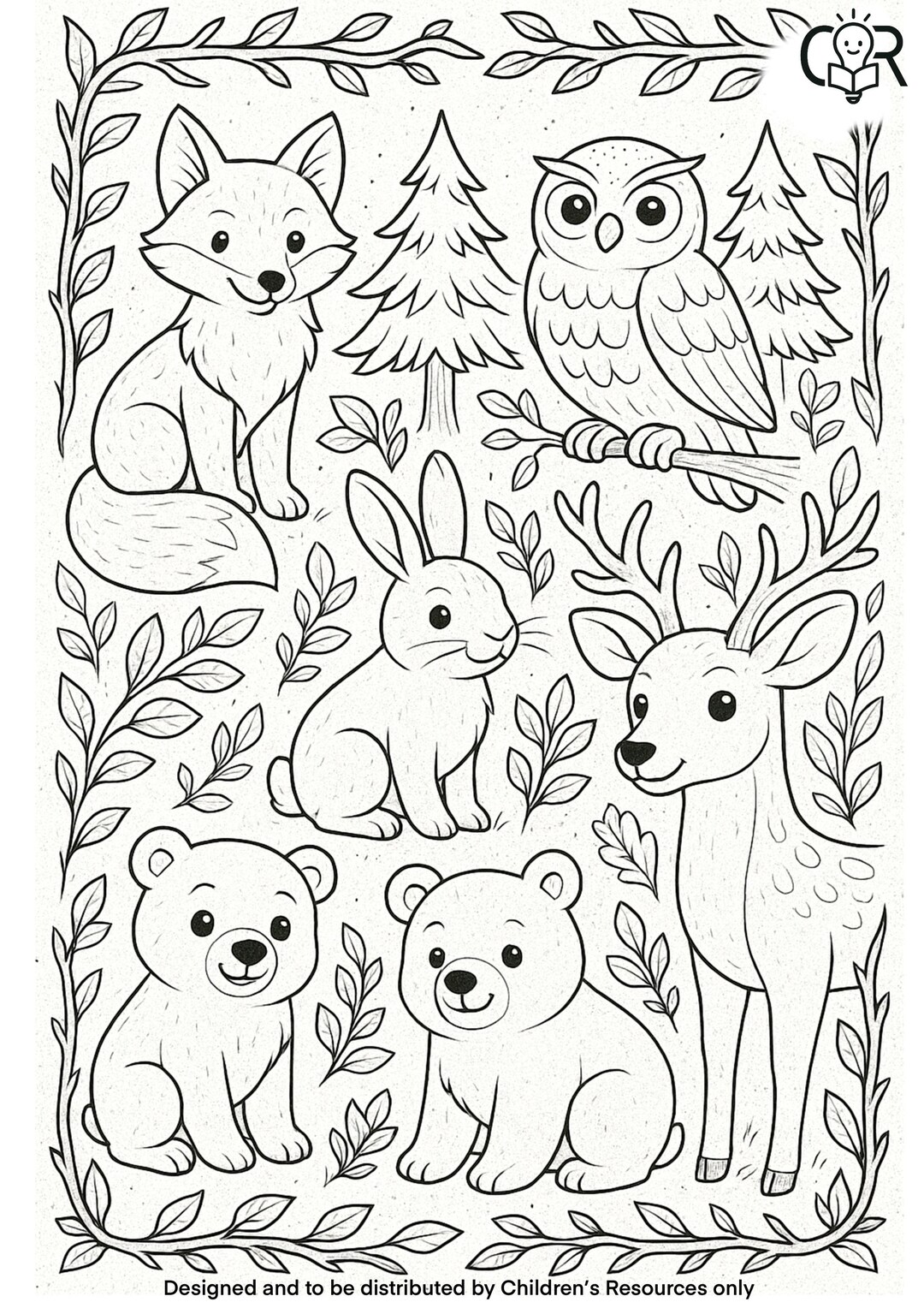 Kids Coloring Page - Forest Animals - Etsy