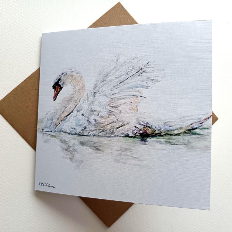 Swan Greeting Card - Etsy