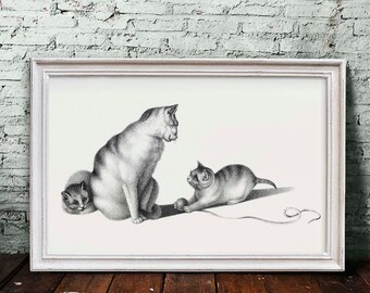 Vintage cat print | Etsy