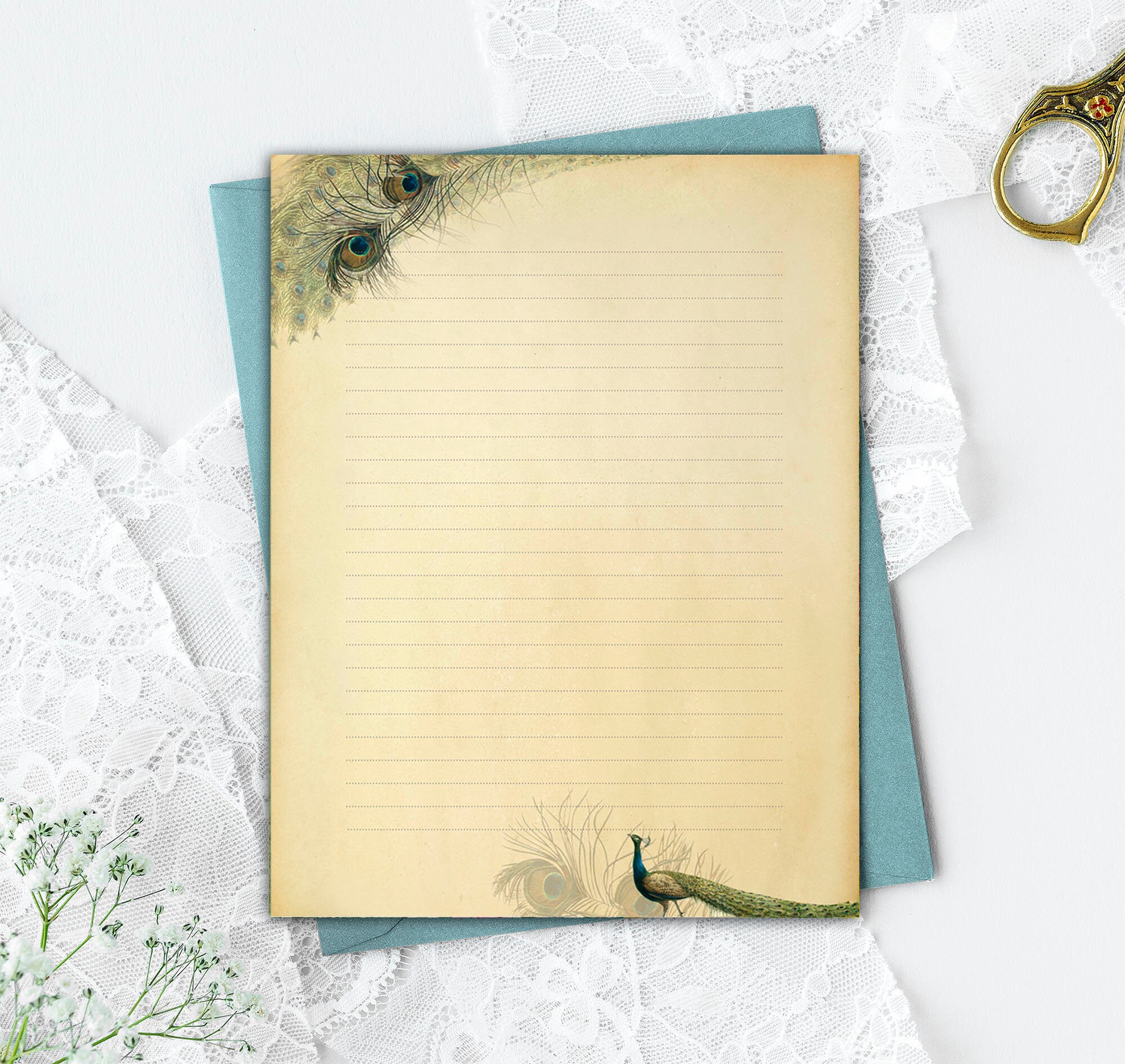 Feather stationary set Peacock paper lined letter writing | Etsy